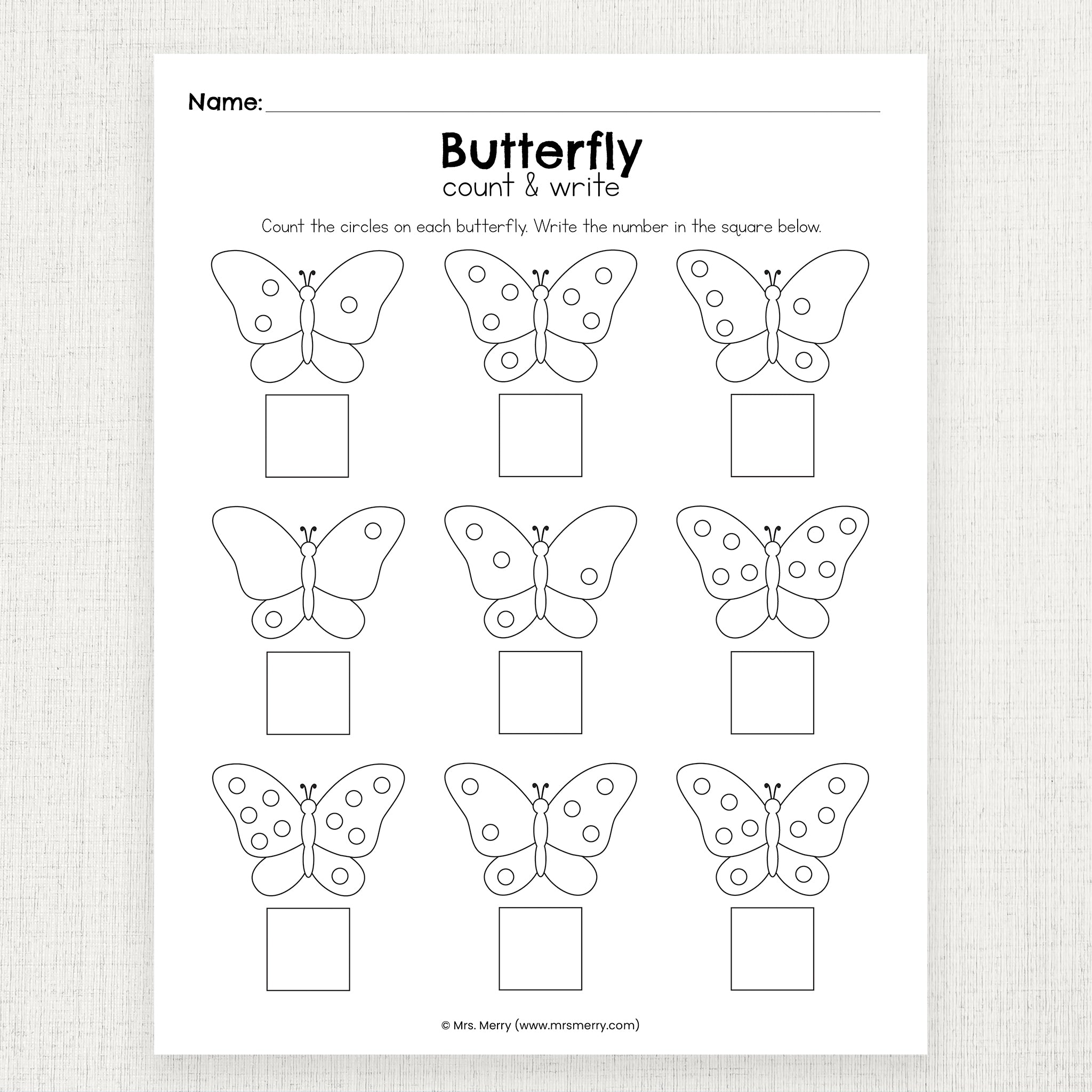 Butterfly Count and Write Worksheet – Mrs. Merry