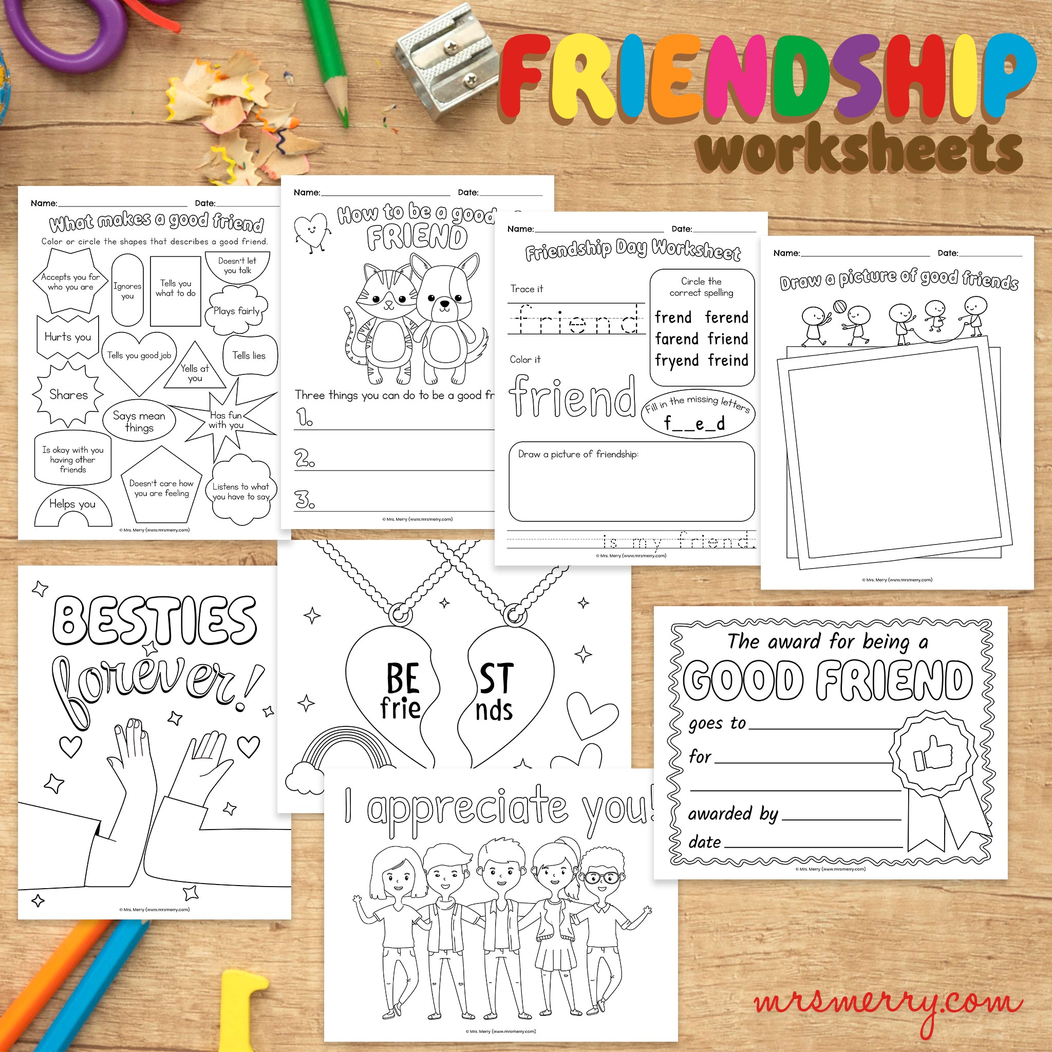 Friendship Worksheets & Coloring Pages Bundle – Mrs. Merry